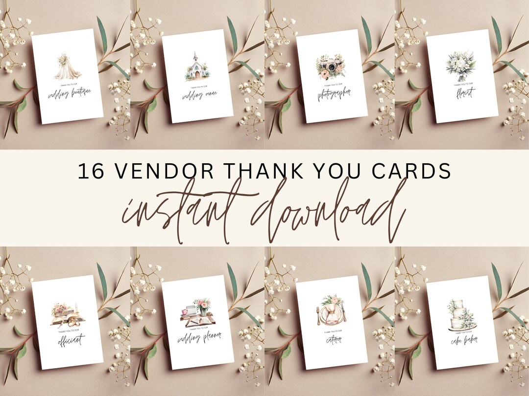Wedding Vendor Thank You Cards Set of 16 Vendor Thank You Card Wedding ...