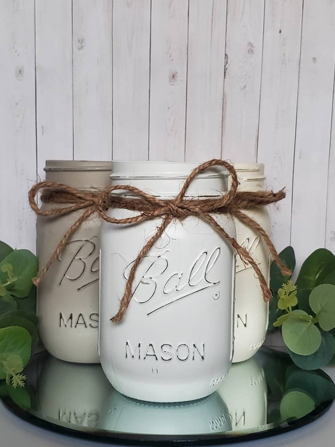 Set of 9 Hand Painted & Distressed Mason Jar Wedding Decor - Etsy