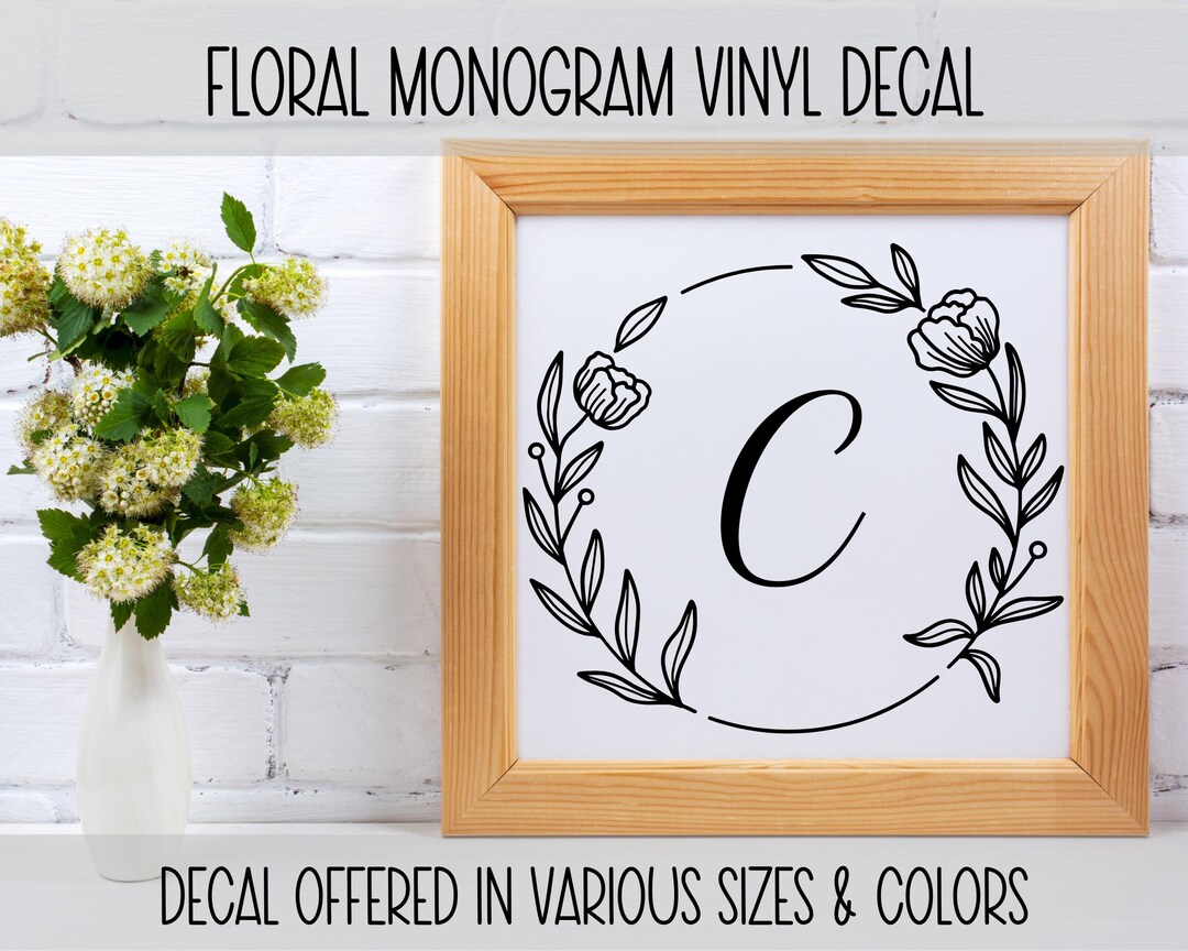 Monogram Vinyl Decal Single Letter Monogram Vinyl Decal Farmhouse ...