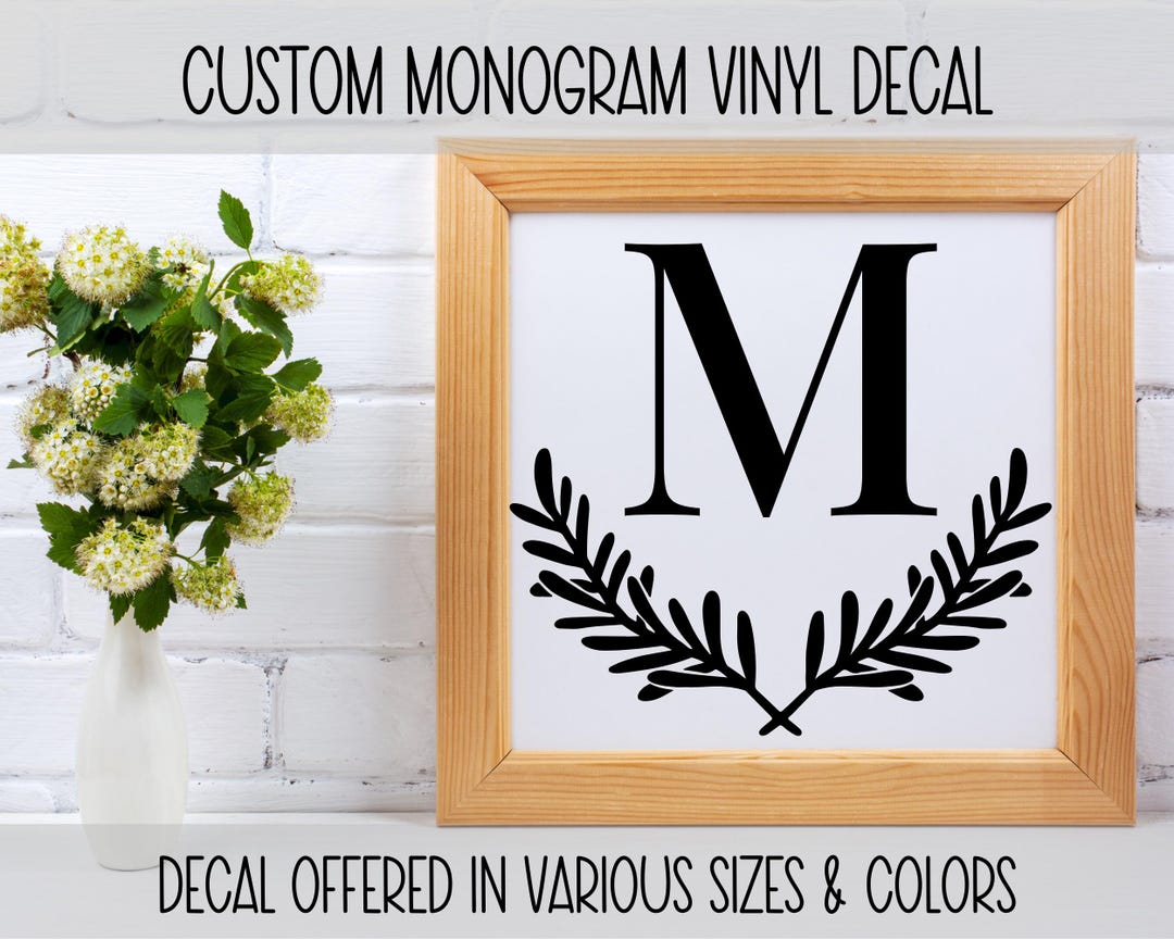 Laurel Wreath Monogram Vinyl Decal: Custom Single Letter - Etsy