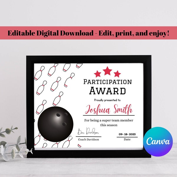 Bowling Printable Certificates - Etsy
