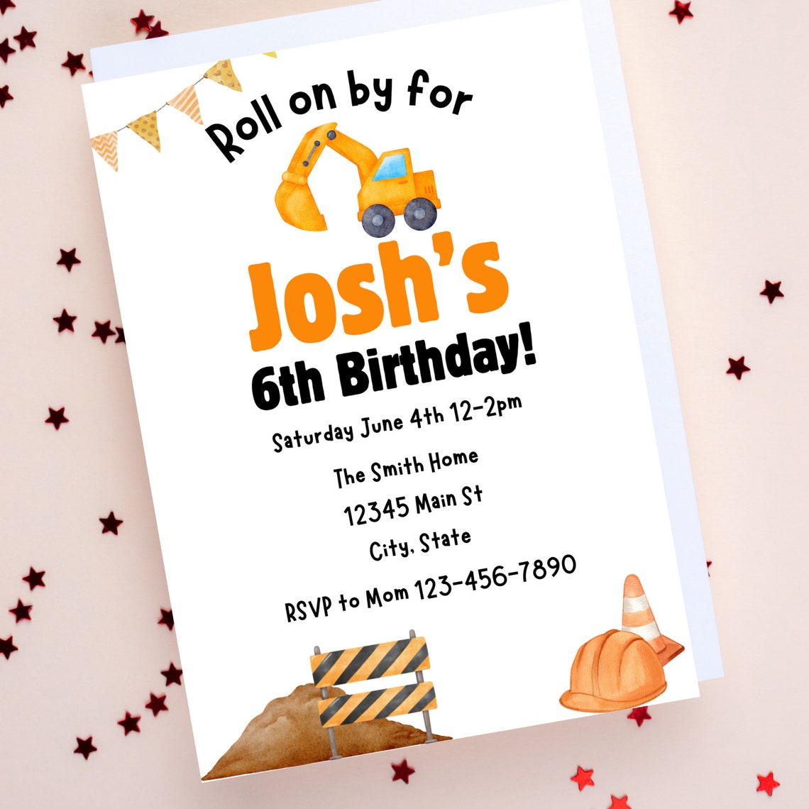 Construction Birthday Invitation, Digital Birthday Invitation ...