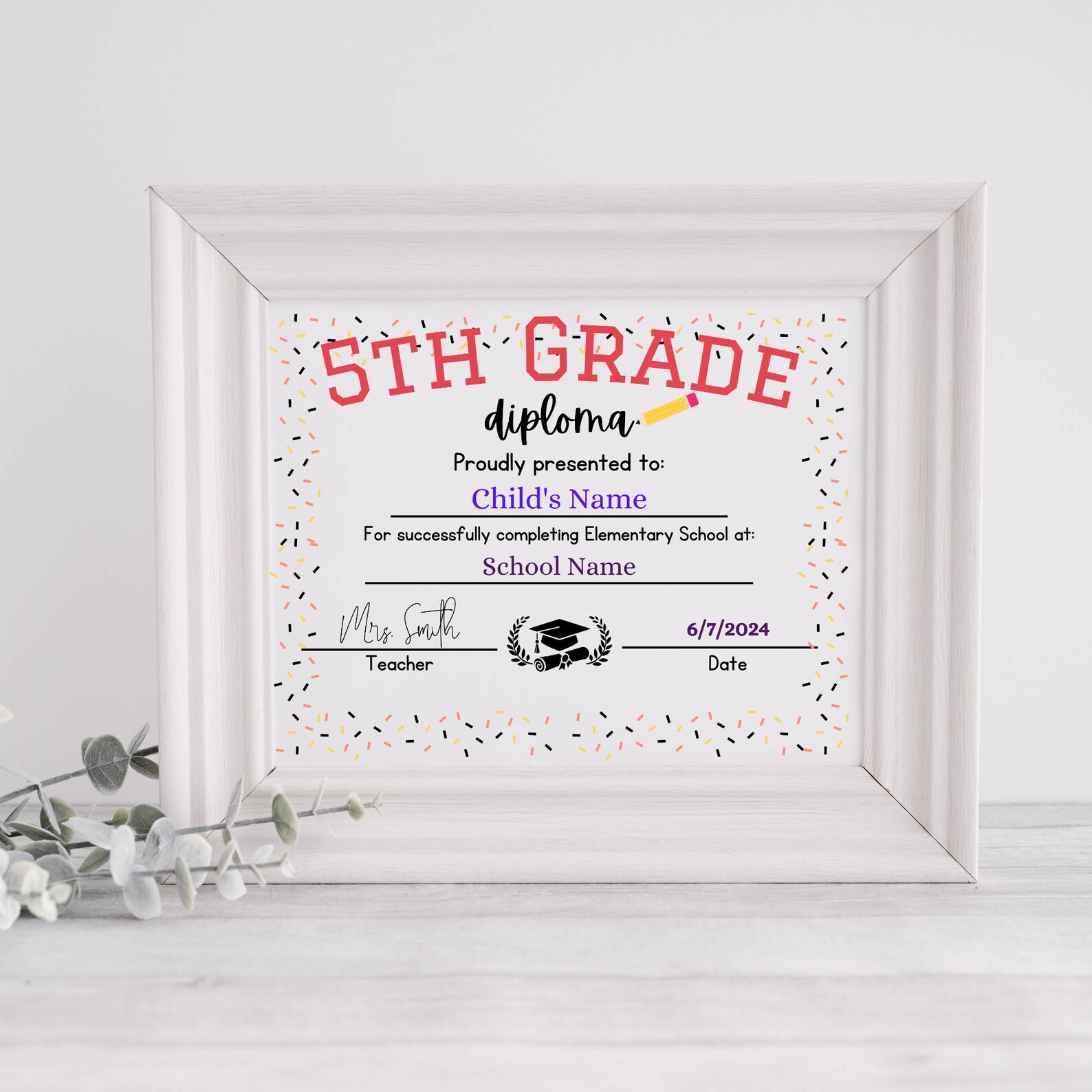 5th Grade Diploma, Editable 5th Grade Diploma, Fifth Grade Graduation ...
