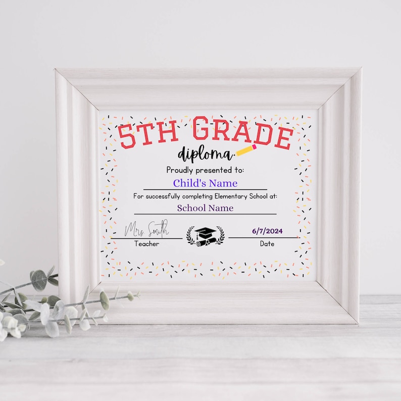 5th Grade Diploma, Editable 5th Grade Diploma, Fifth Grade Graduation ...