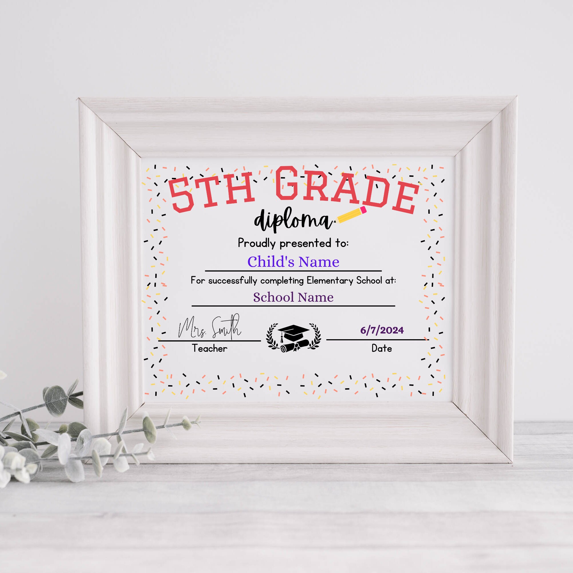 5th Grade Diploma, Editable 5th Grade Diploma, Fifth Grade Graduation ...