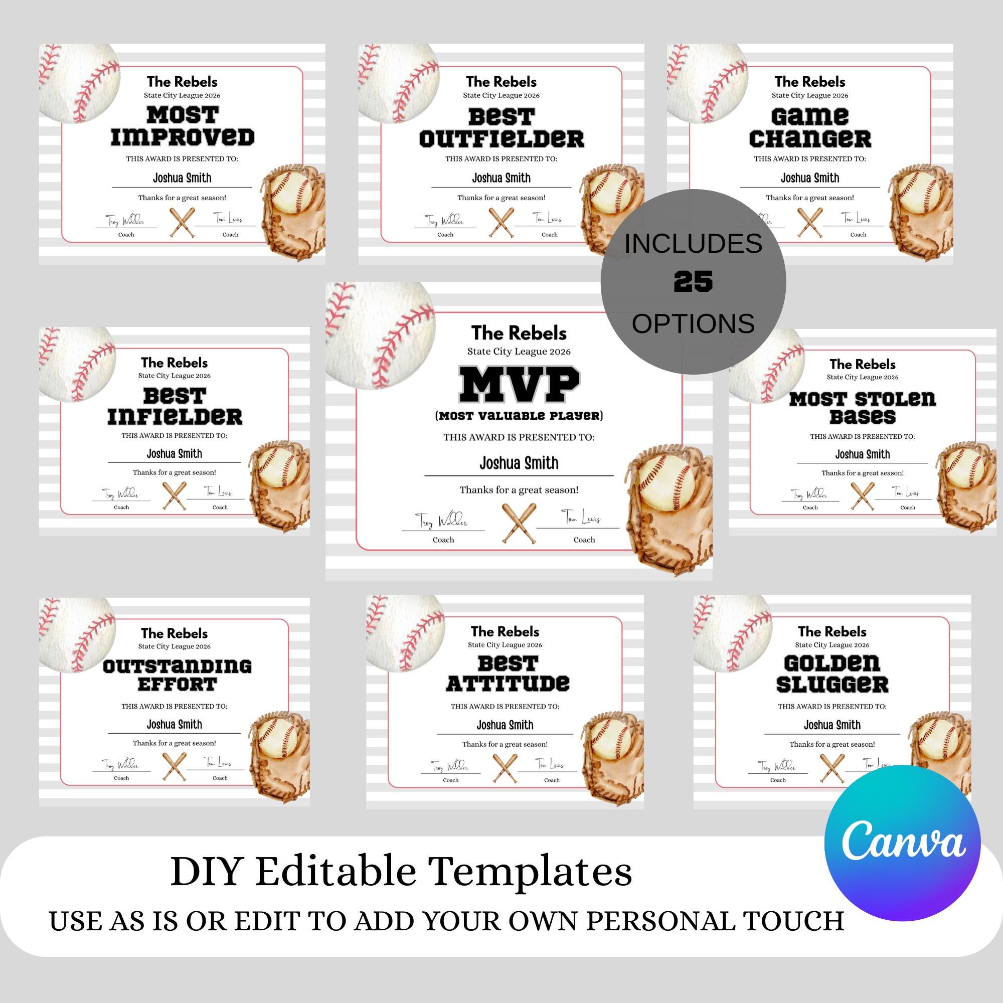 Editable Baseball Award Certificate Templates : Team Award Printables ...