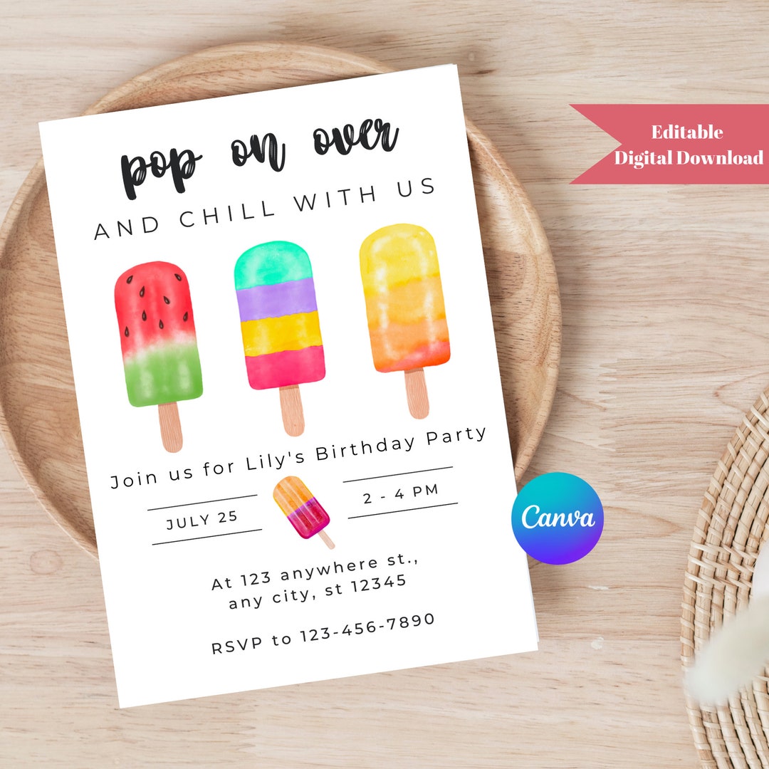 Popsicle Birthday Party Invitation: Editable Summer Invites (digital ...