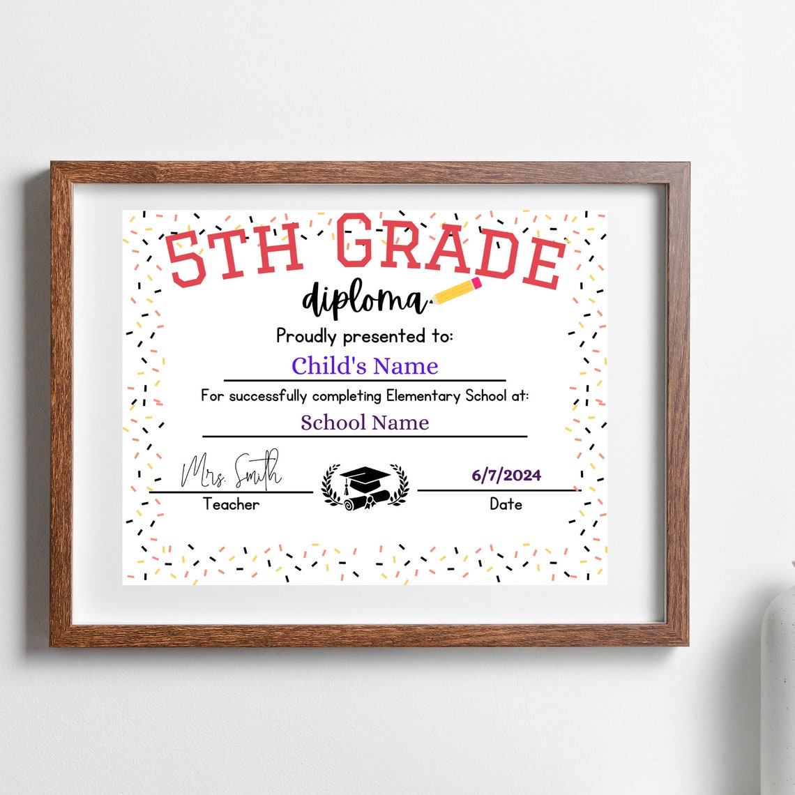5th Grade Diploma, Editable 5th Grade Diploma, Fifth Grade Graduation ...