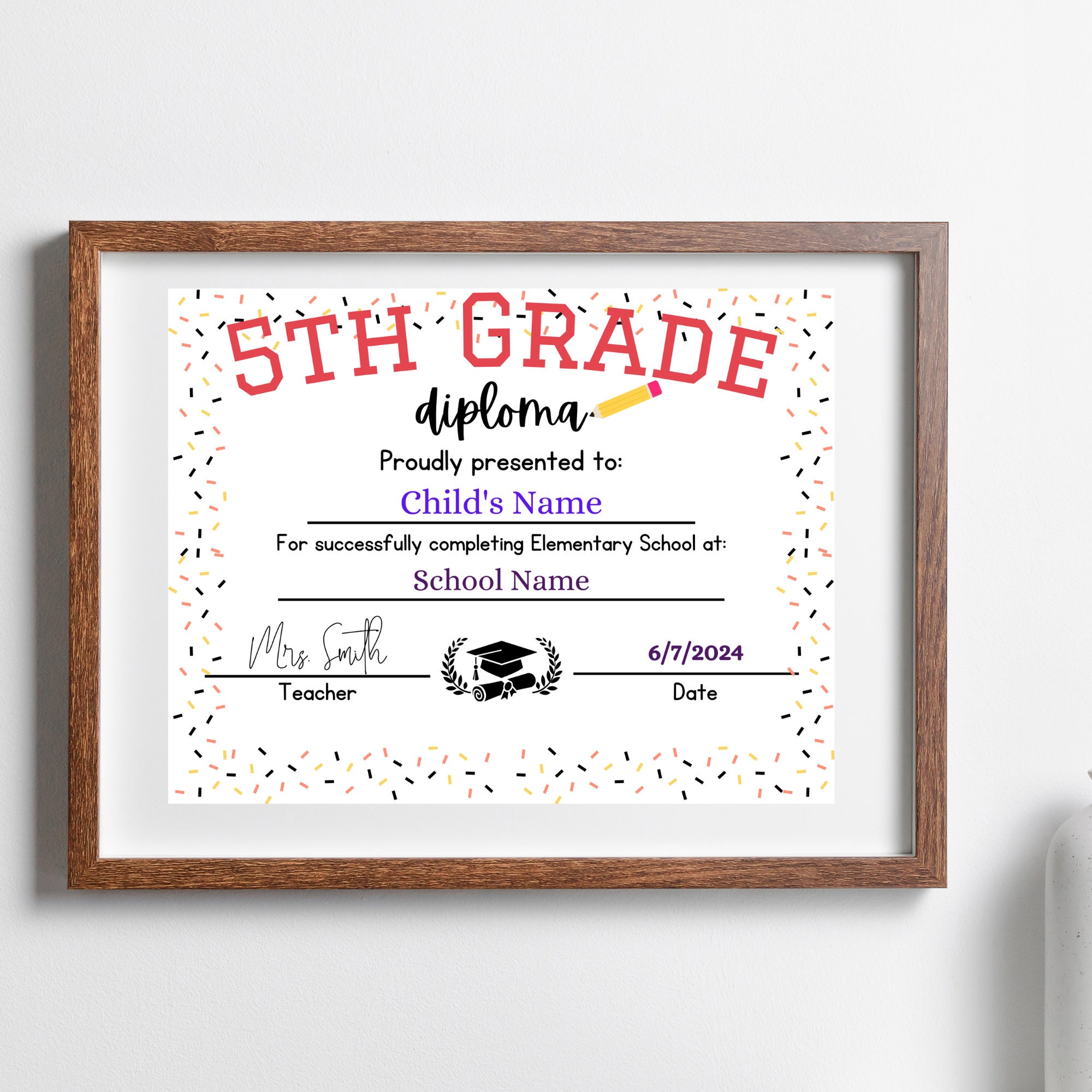 5th Grade Diploma, Editable 5th Grade Diploma, Fifth Grade Graduation ...