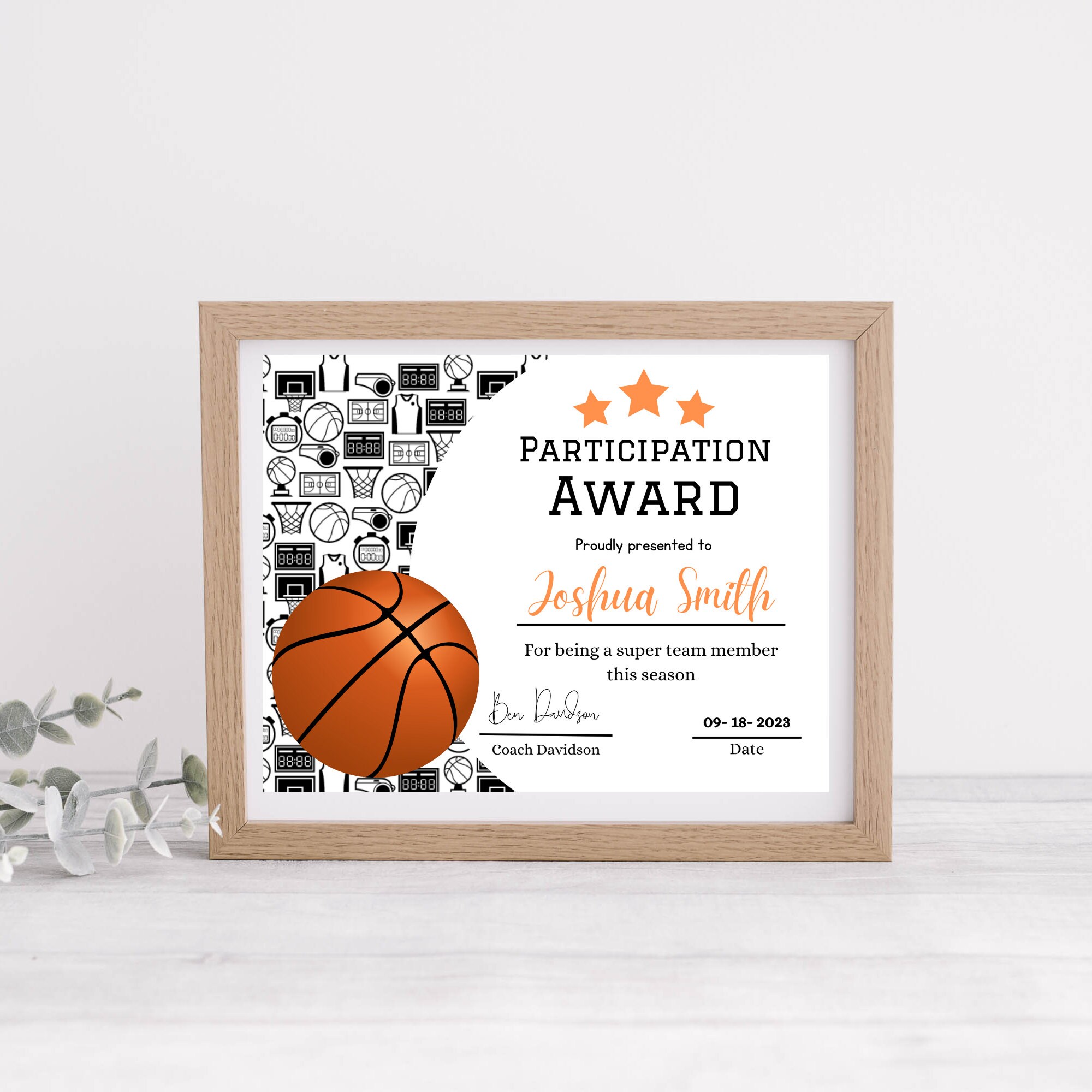 Basketball Certificate, Basketball Participation Award, Sports Awards ...