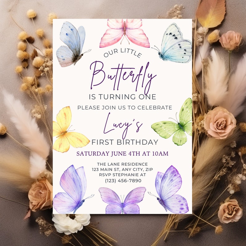 Butterfly Birthday Invitation, First Birthday Invitation, Cute ...