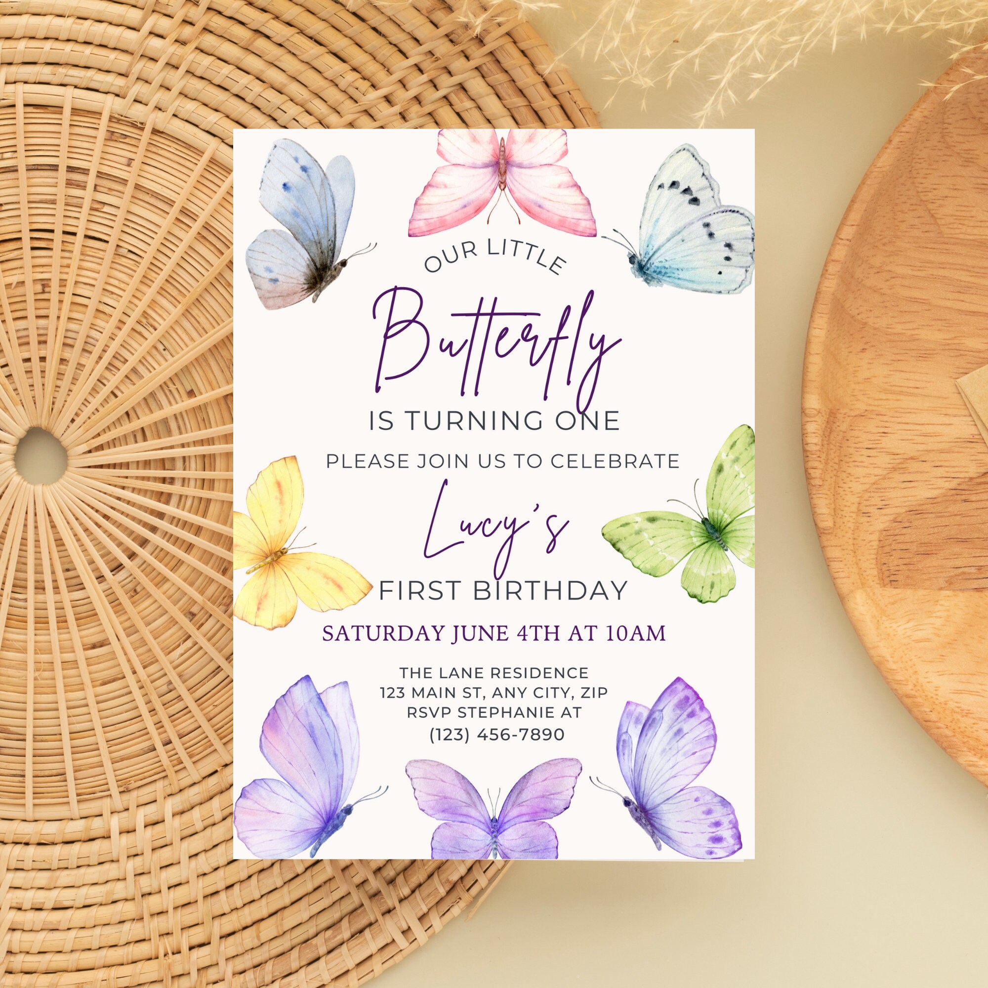 Butterfly Birthday Invitation, First Birthday Invitation, Cute ...