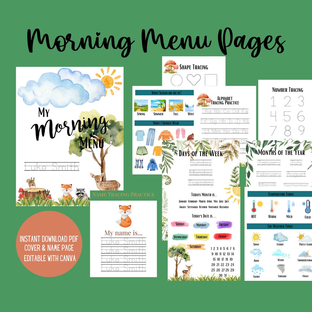 Forest Morning Menu Homeschool, Preschool Morning Menu, Kindergarten ...
