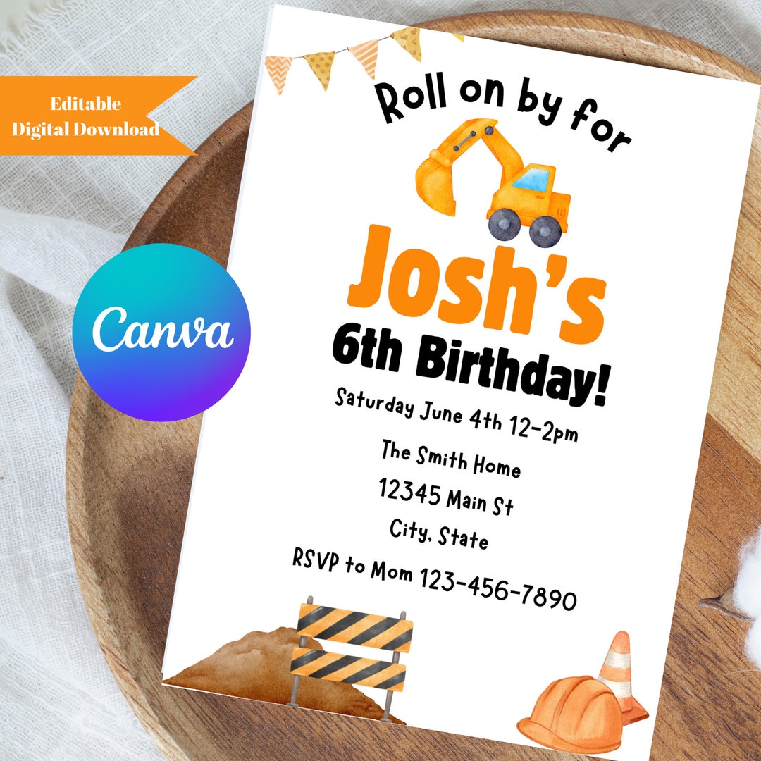 Construction Birthday Invitation, Digital Birthday Invitation ...