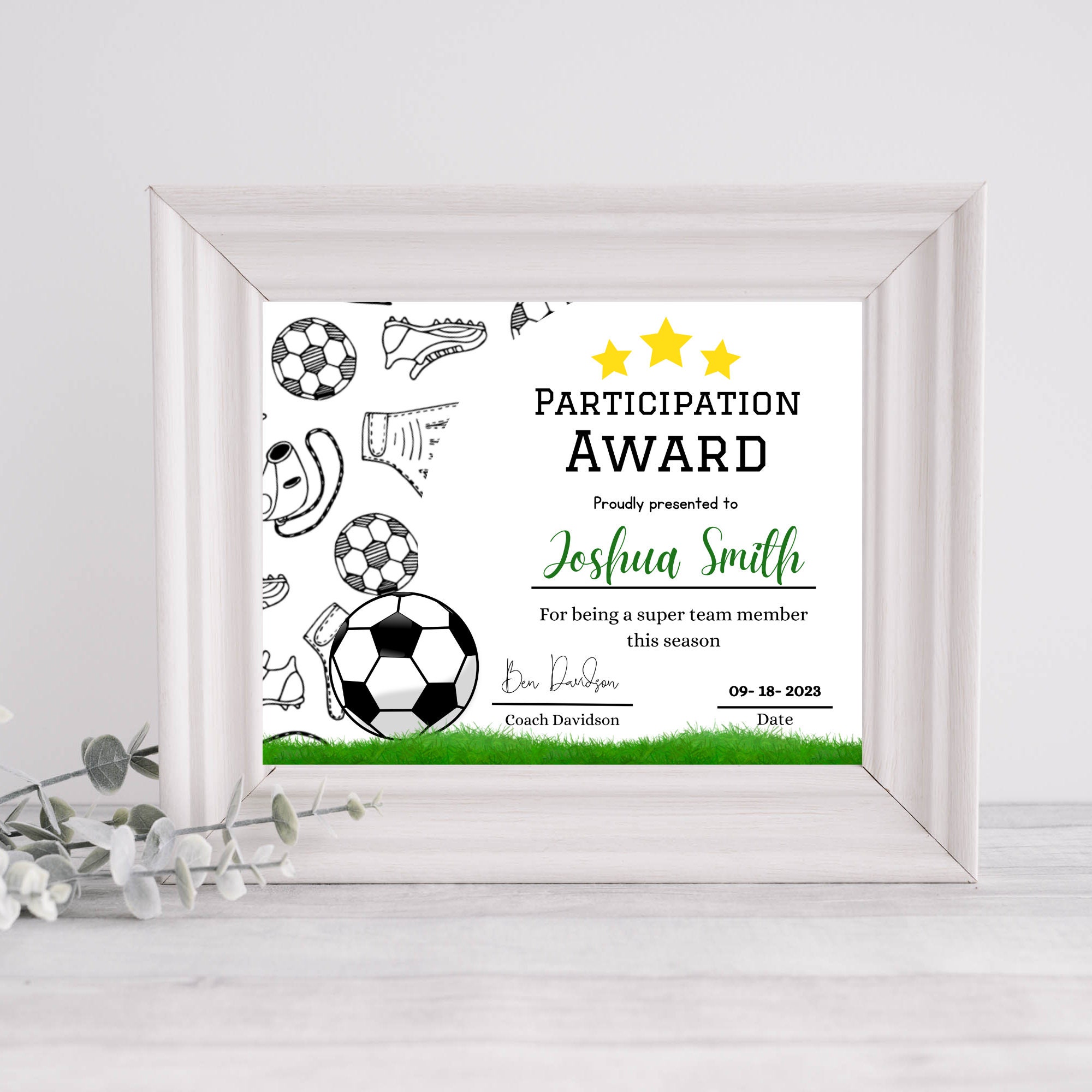 Editable Soccer Participation Certificate Template (digital Download ...