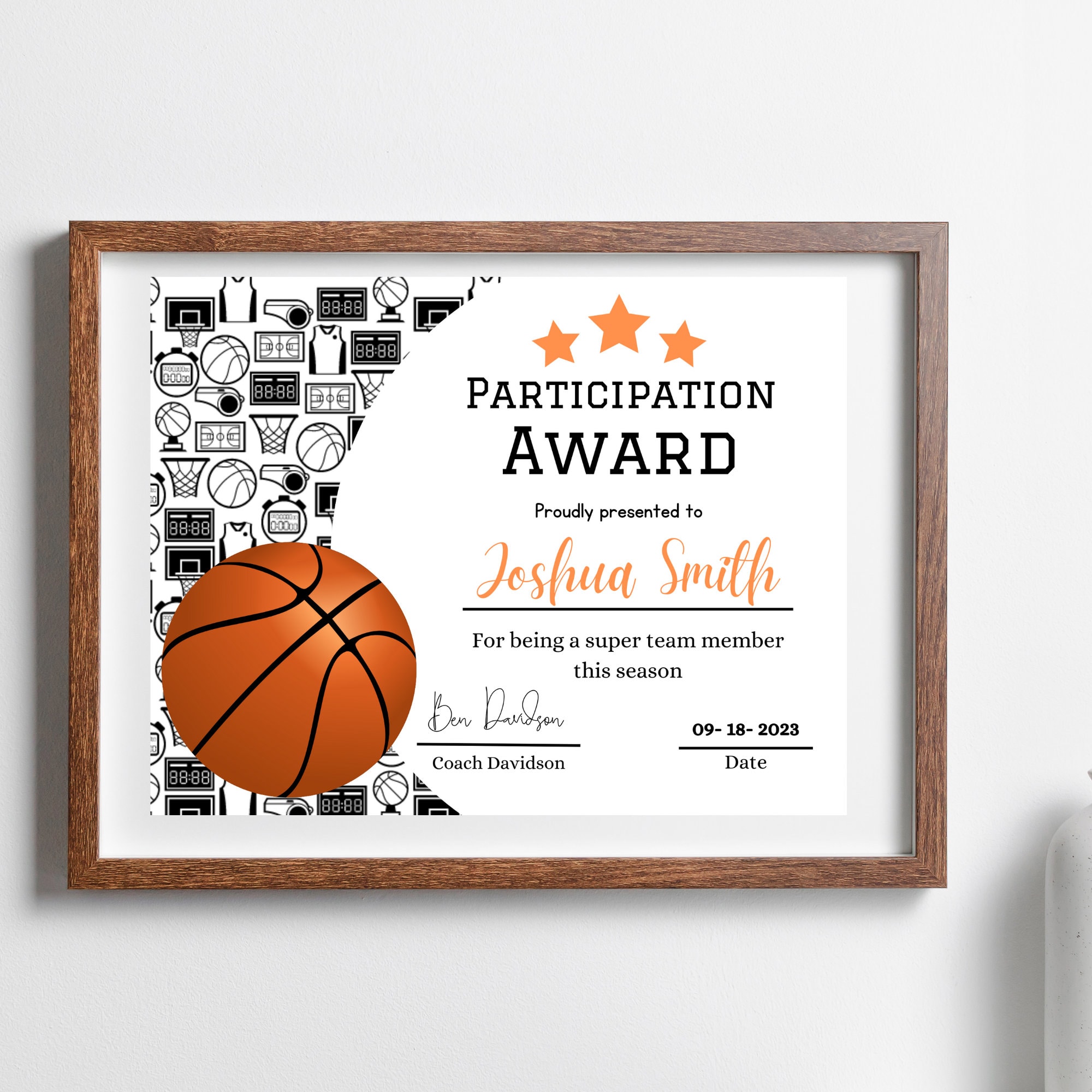 Basketball Certificate, Basketball Participation Award, Sports Awards ...