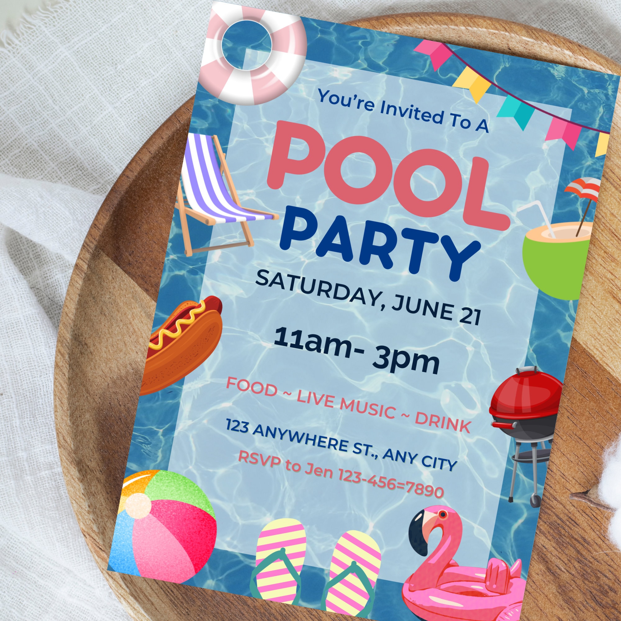 Pool Party Digital Invitation, Pool Party Invite, Digital Download ...