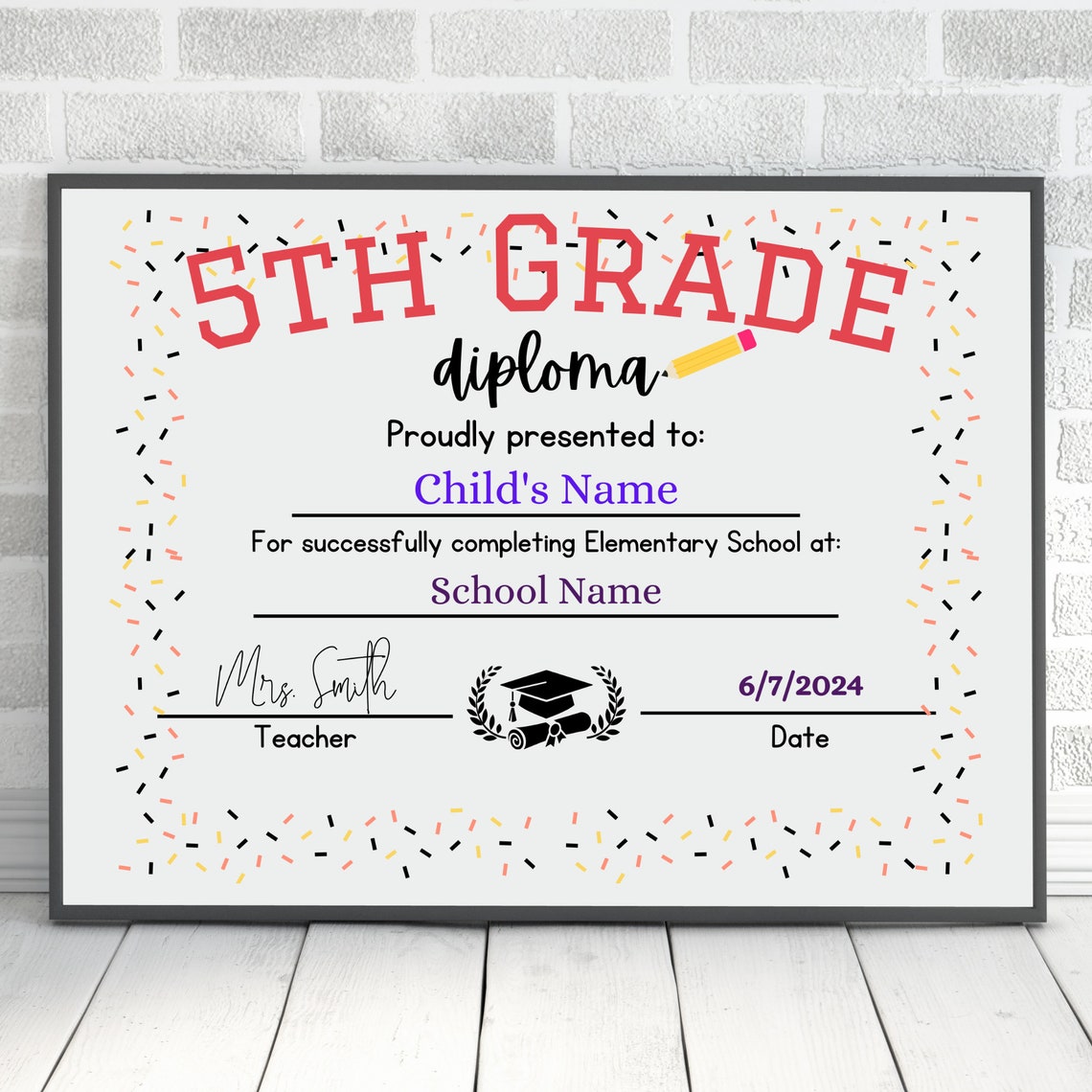 5th Grade Diploma, Editable 5th Grade Diploma, Fifth Grade Graduation ...