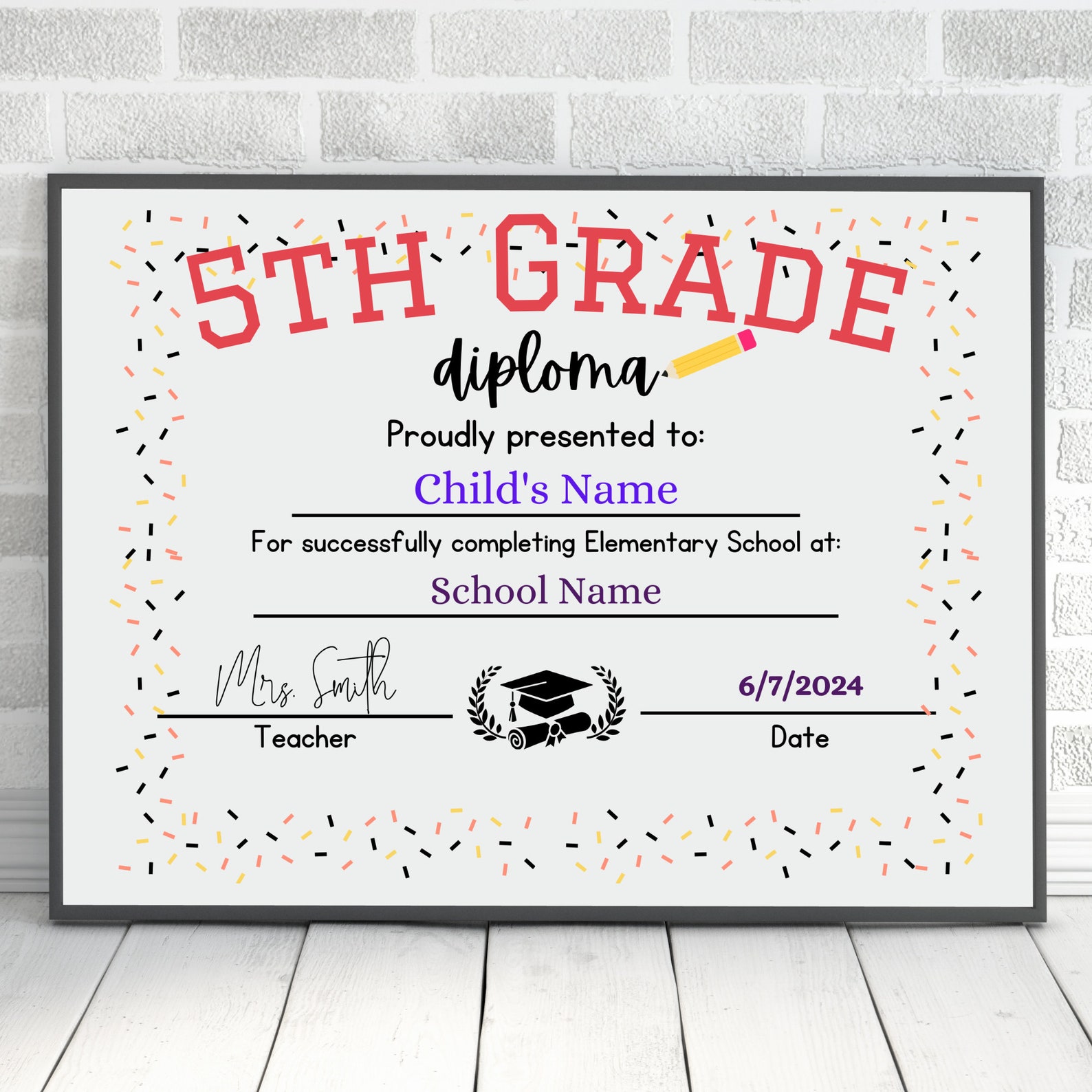 5th Grade Diploma, Editable 5th Grade Diploma, Fifth Grade Graduation ...