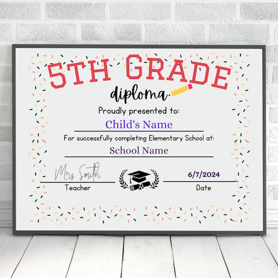 5th Grade Diploma Printable Fifth Grade Diploma Free | TPT