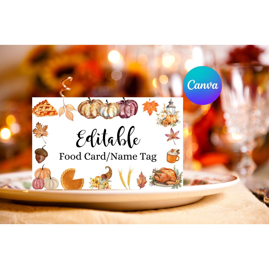 Editable Thanksgiving Food Tent Printable: Table Place Cards (digital ...