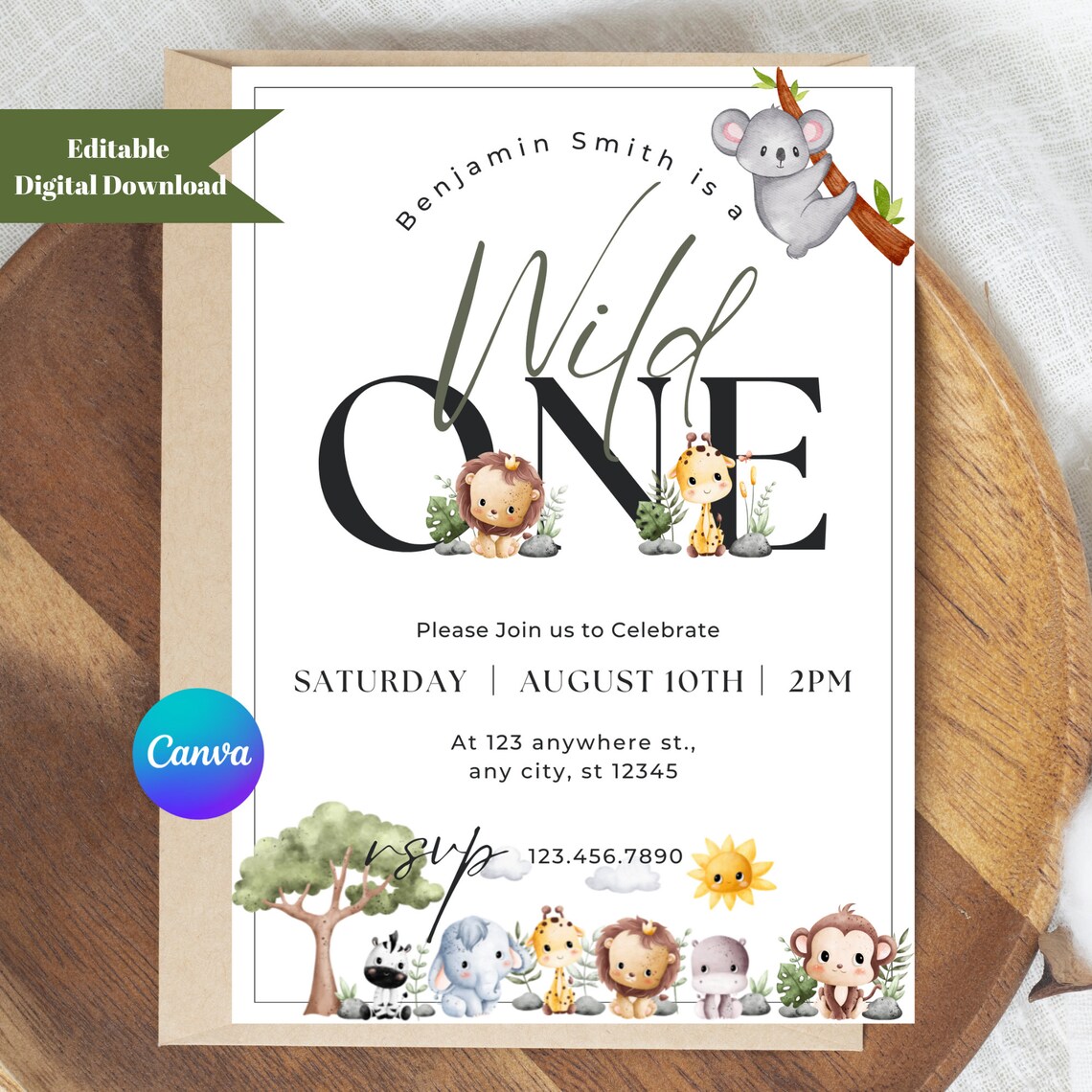 Wild One Birthday Invitation, First Birthday Invitation, Cute Safari ...