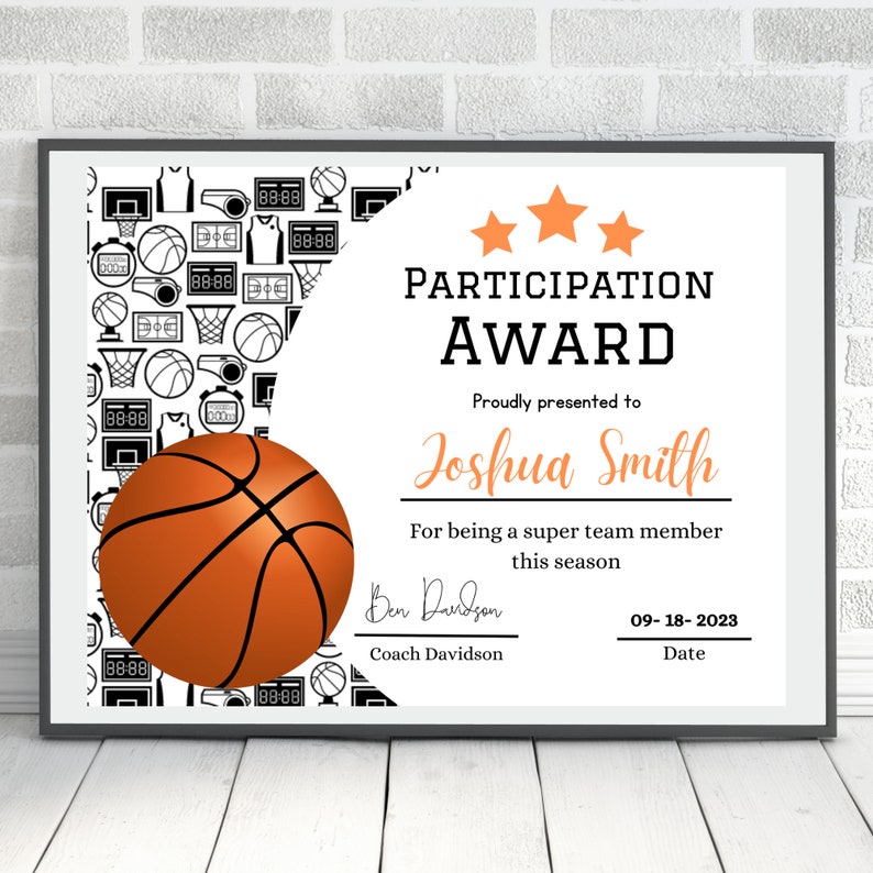 Basketball Certificate, Basketball Participation Award, Sports Awards ...