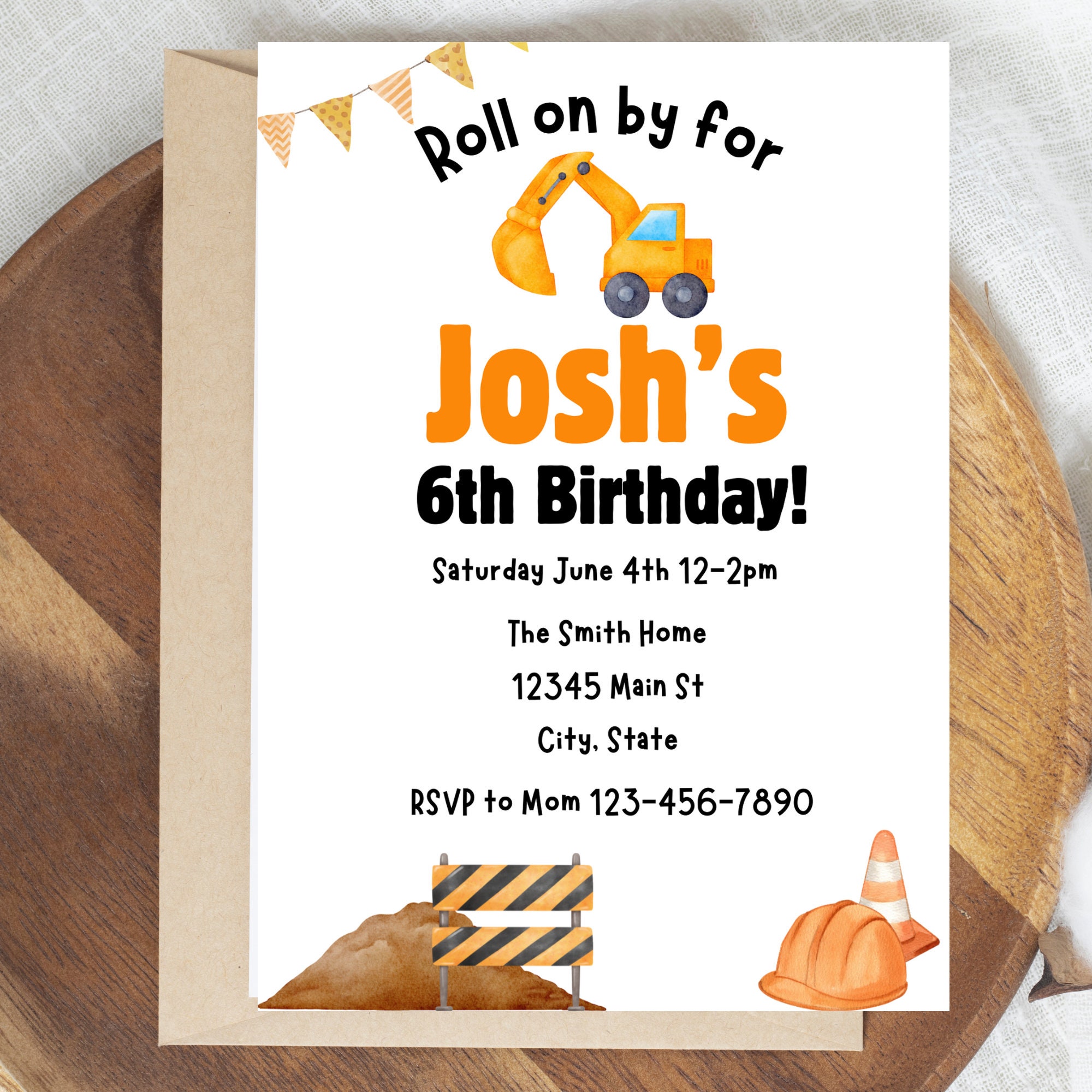 Construction Birthday Invitation, Digital Birthday Invitation ...