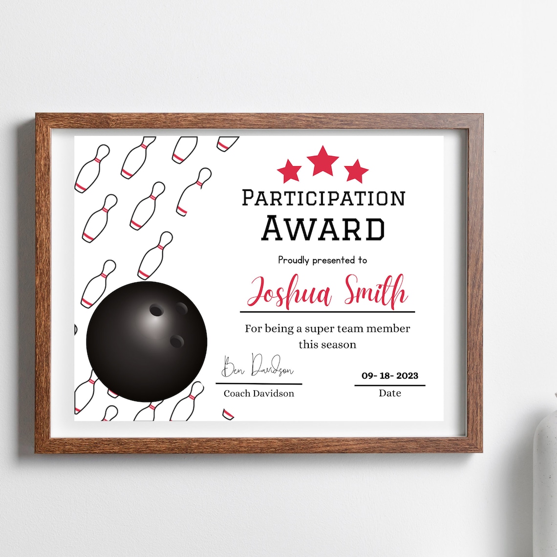 Bowling Award Editable Bowling Participation Certificate, Bowling ...