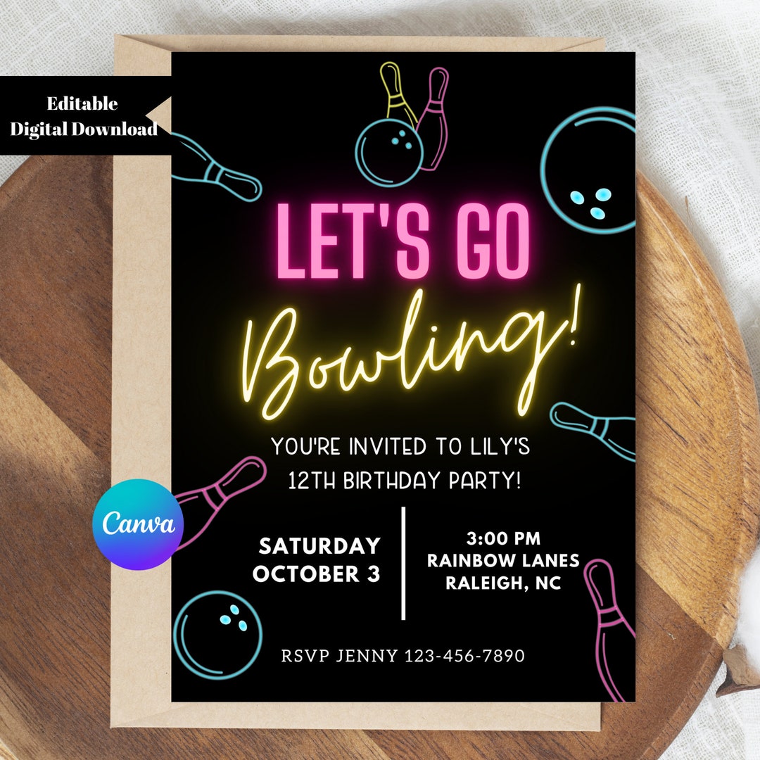 Let's Go Bowling, Birthday Invitations, Bowling Birthday Invite Digital ...