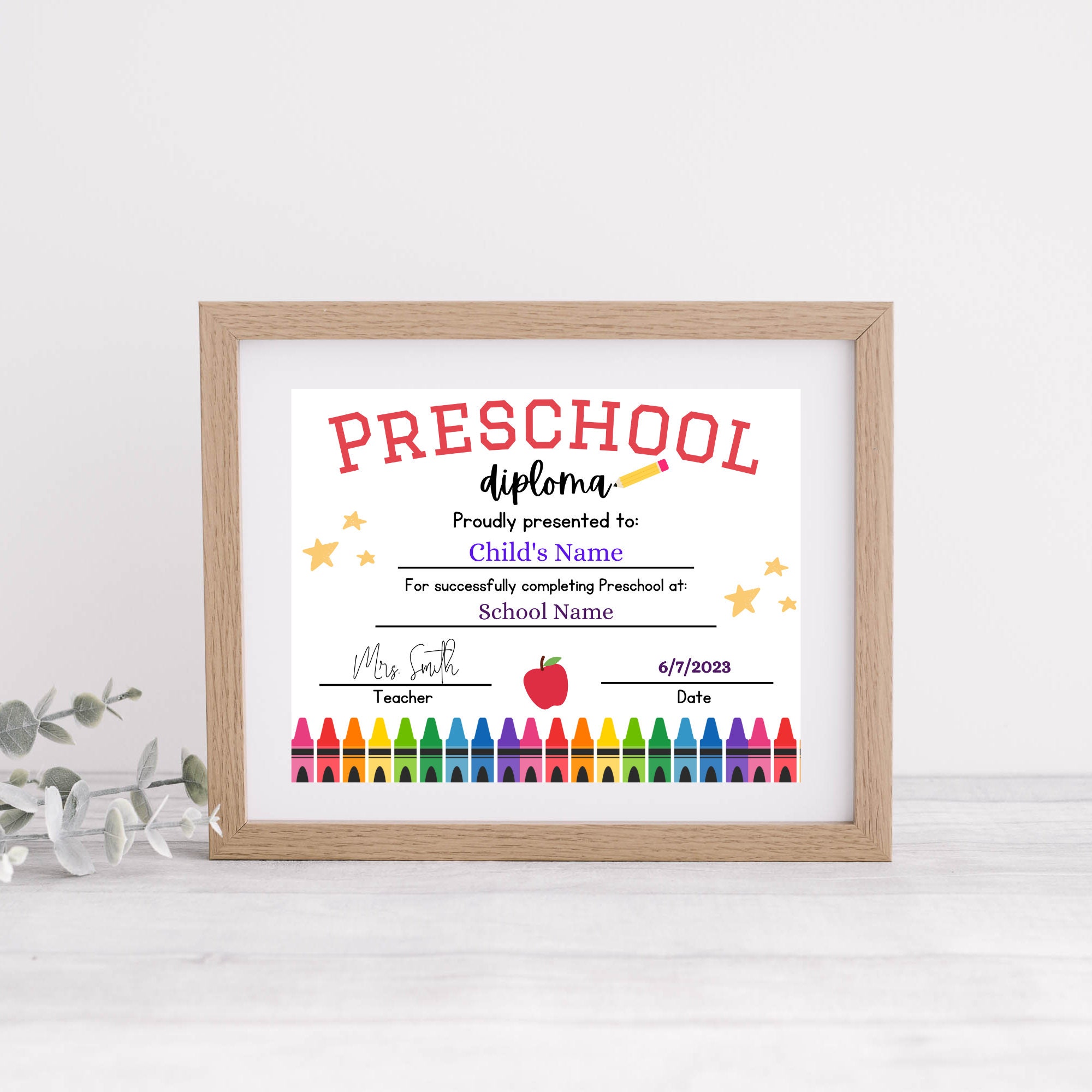 Preschool Diploma, Printable Preschool Diploma, Preschool Graduation ...
