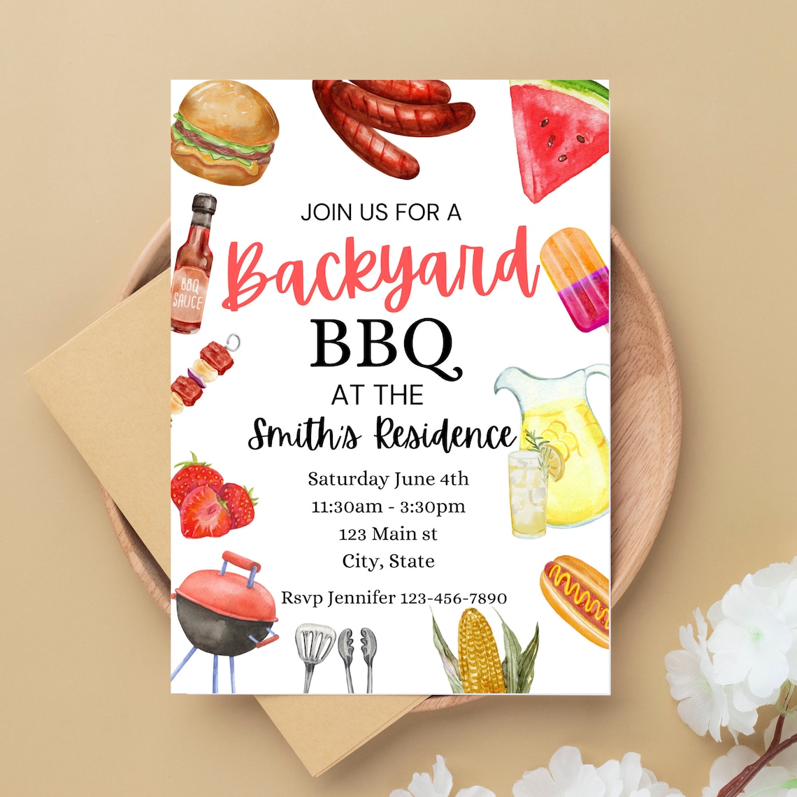 BBQ Digital Invitation, Pool Party Invite, Digital Download, Summer BBQ ...