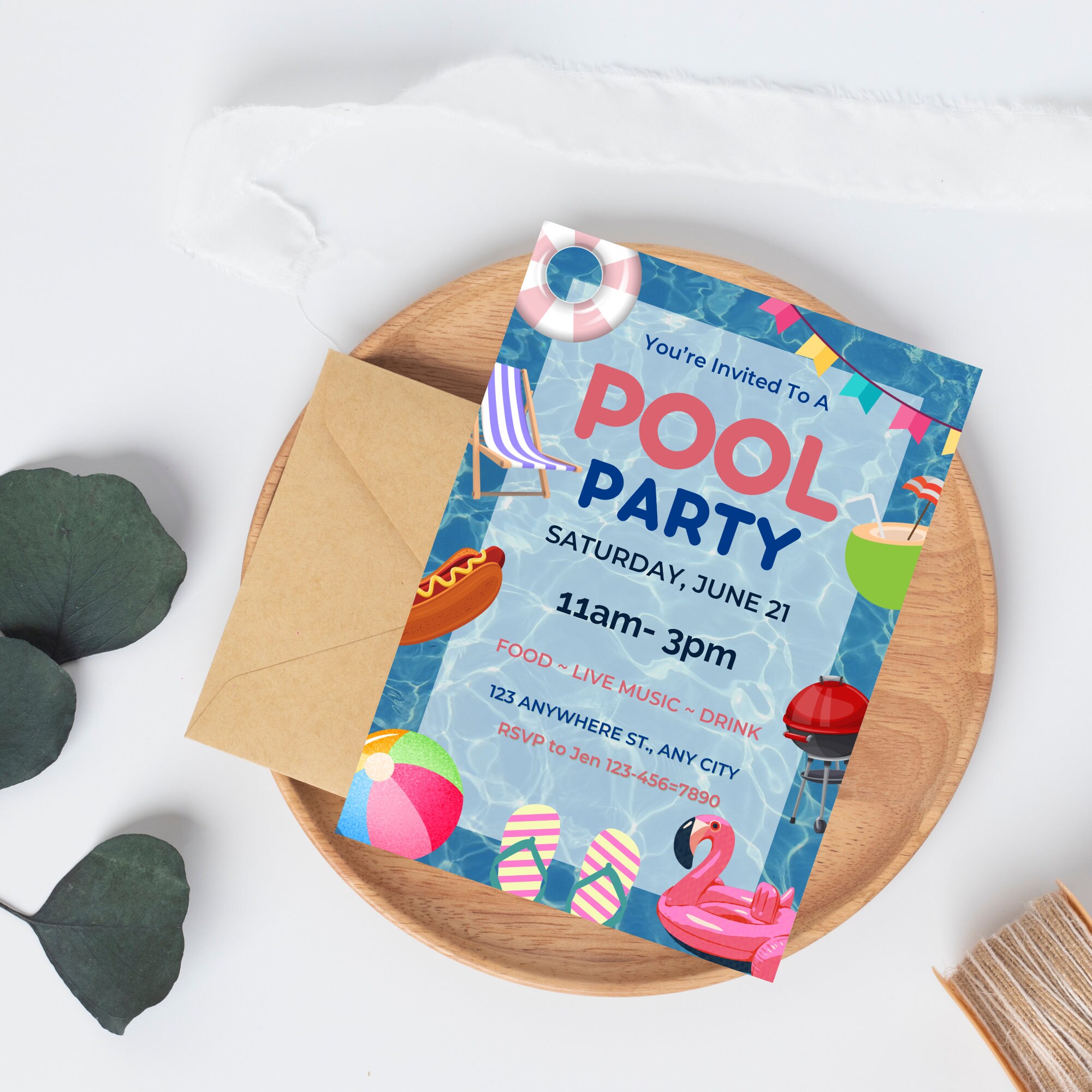 Pool Party Digital Invitation, Pool Party Invite, Digital Download ...