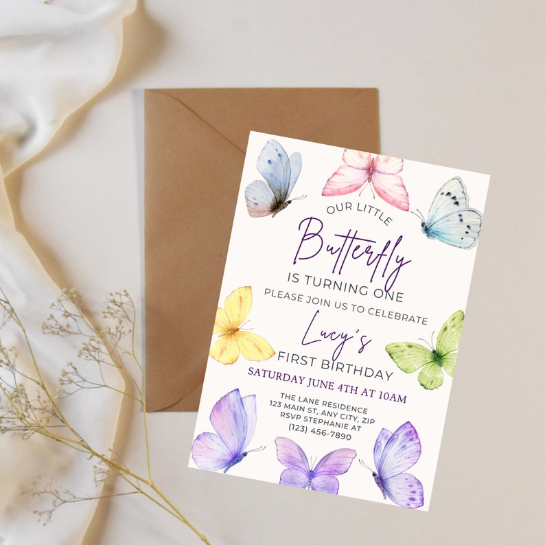 Butterfly Birthday Invitation, First Birthday Invitation, Cute ...