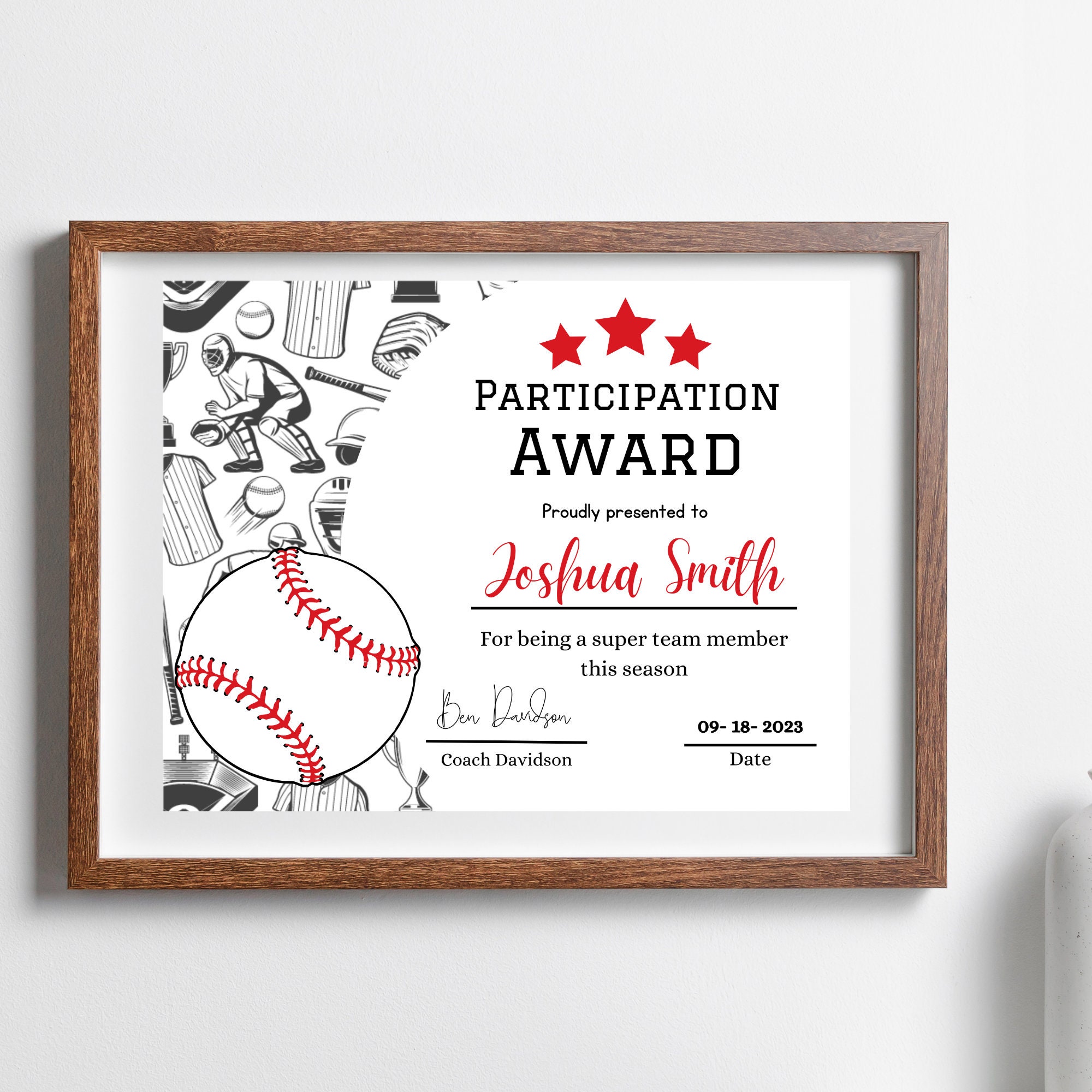 Editable Baseball Participation Award Certificate (digital Download) - Etsy