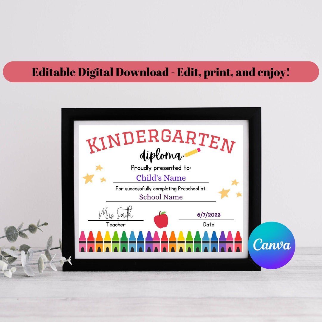 Kindergarten Diploma, Printable Kindergarten Diploma, Kindergarten ...