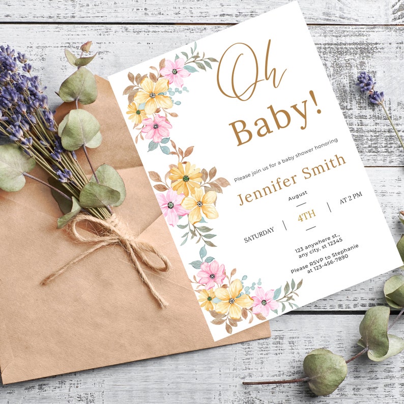 Oh Baby Shower Invitation Baby Shower Invitations Editable - Etsy