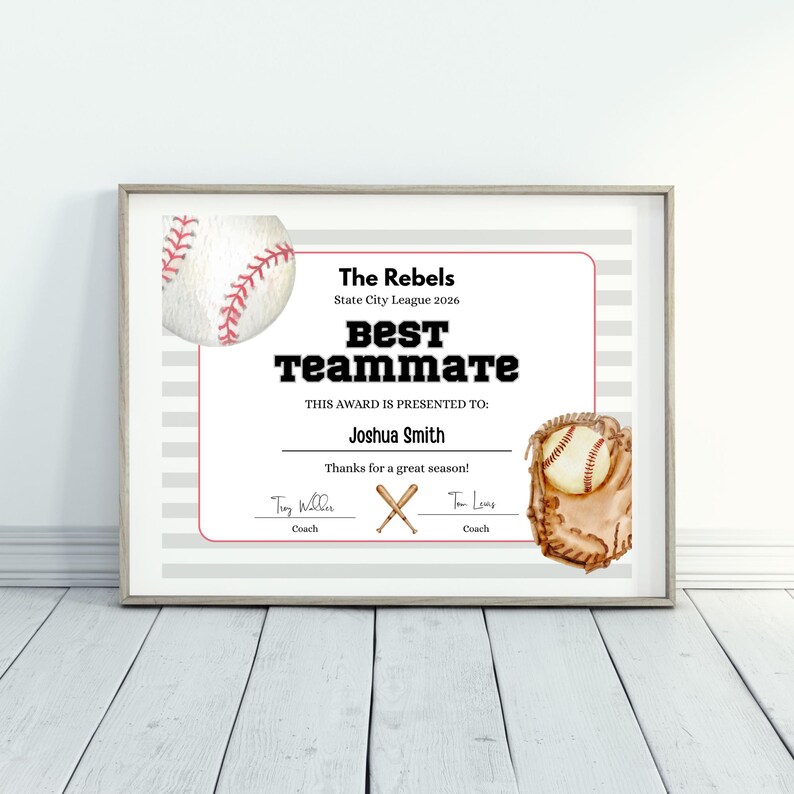 Editable Baseball Award Certificate Templates : Team Award Printables ...