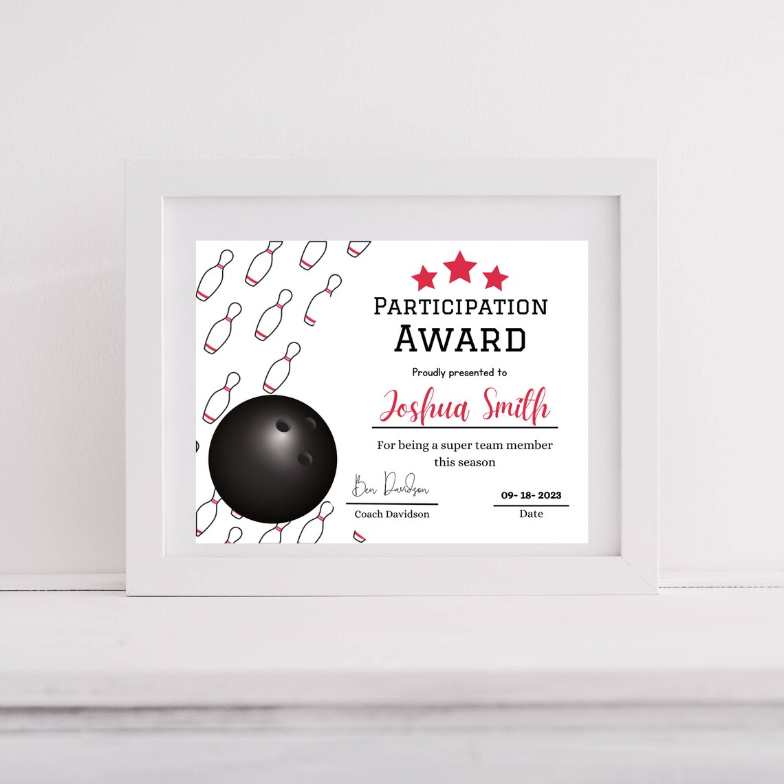 Bowling Award Editable Bowling Participation Certificate, Bowling ...