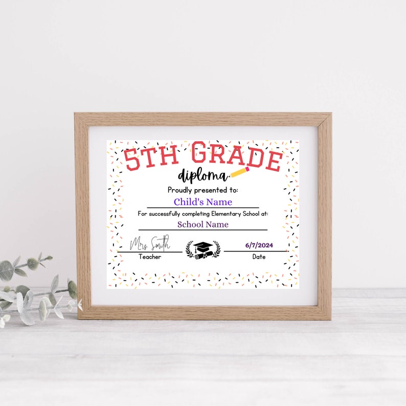 5th Grade Diploma, Editable 5th Grade Diploma, Fifth Grade Graduation ...