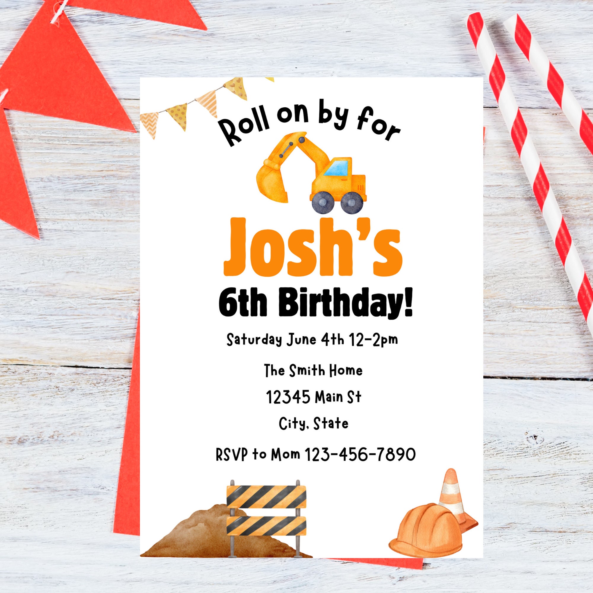 Construction Birthday Invitation, Digital Birthday Invitation ...