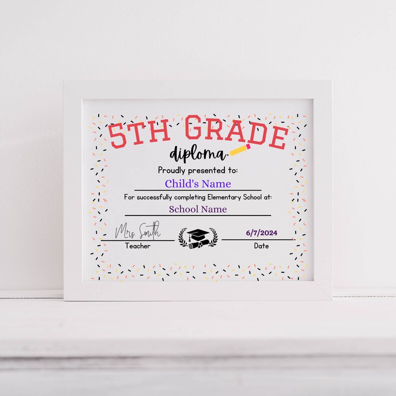 5th Grade Diploma, Editable 5th Grade Diploma, Fifth Grade Graduation ...