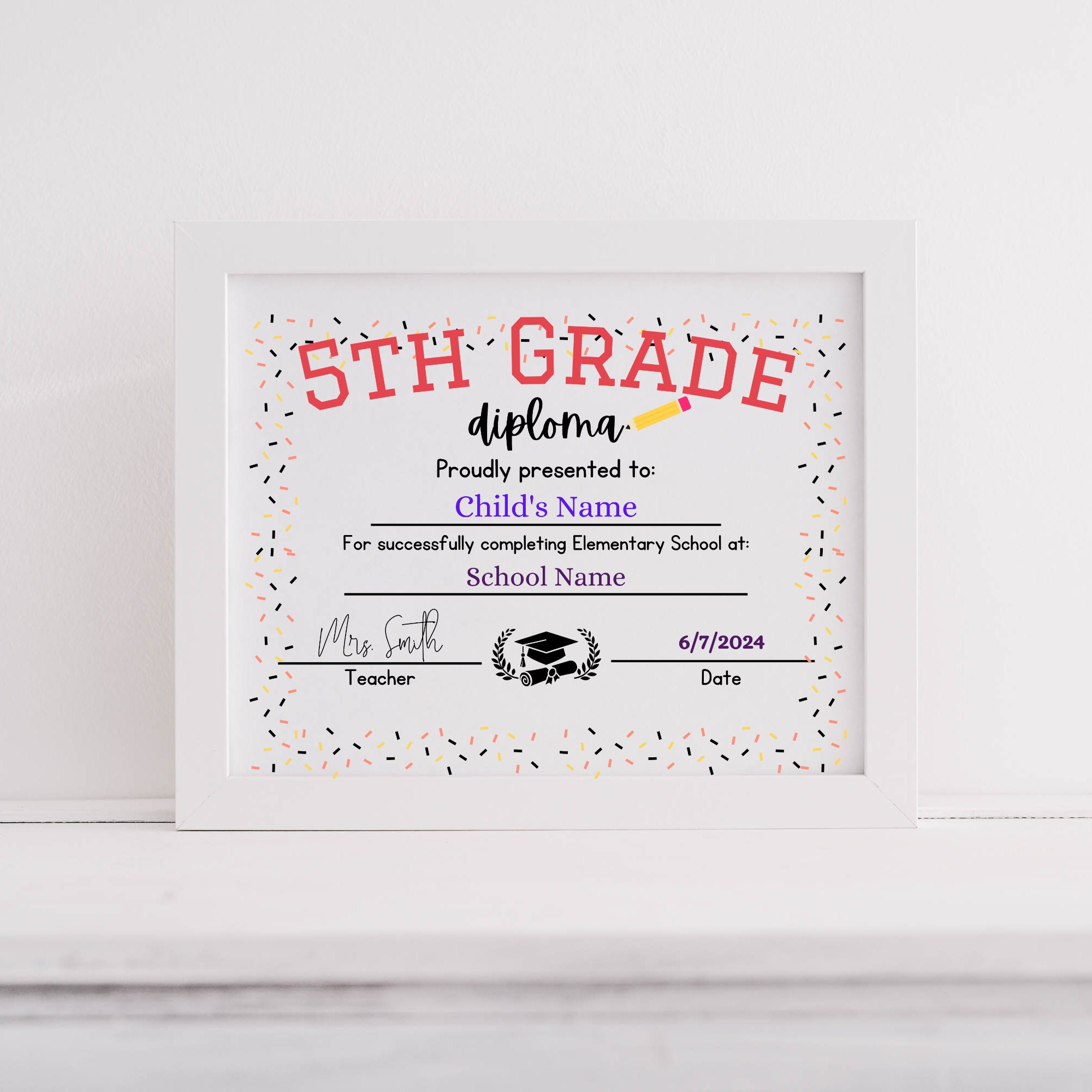 5th Grade Diploma, Editable 5th Grade Diploma, Fifth Grade Graduation ...