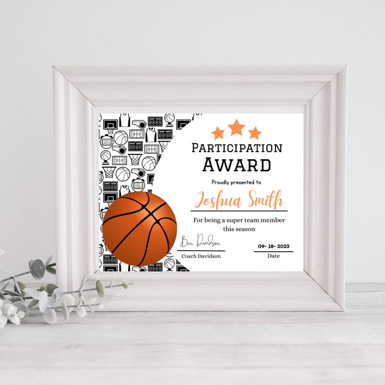 Basketball Certificate, Basketball Participation Award, Sports Awards ...
