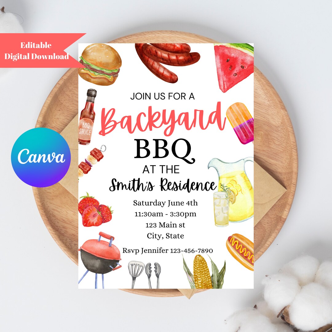 BBQ Digital Invitation, Pool Party Invite, Digital Download, Summer BBQ ...