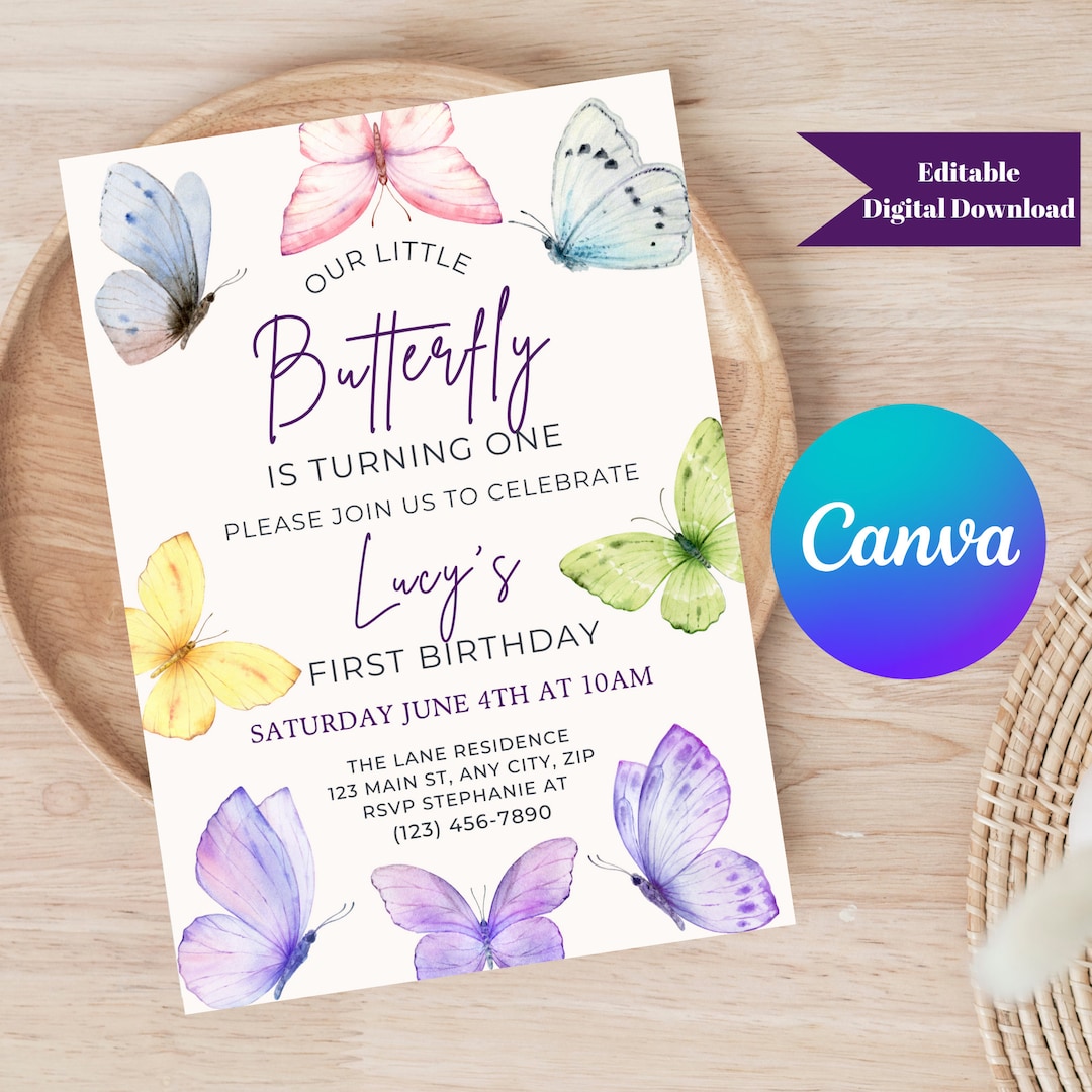 Butterfly Birthday Invitation, First Birthday Invitation, Cute ...