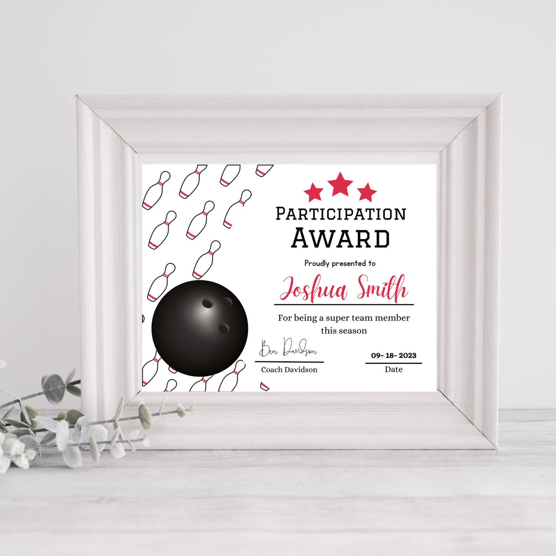 Bowling Award Editable Bowling Participation Certificate, Bowling ...