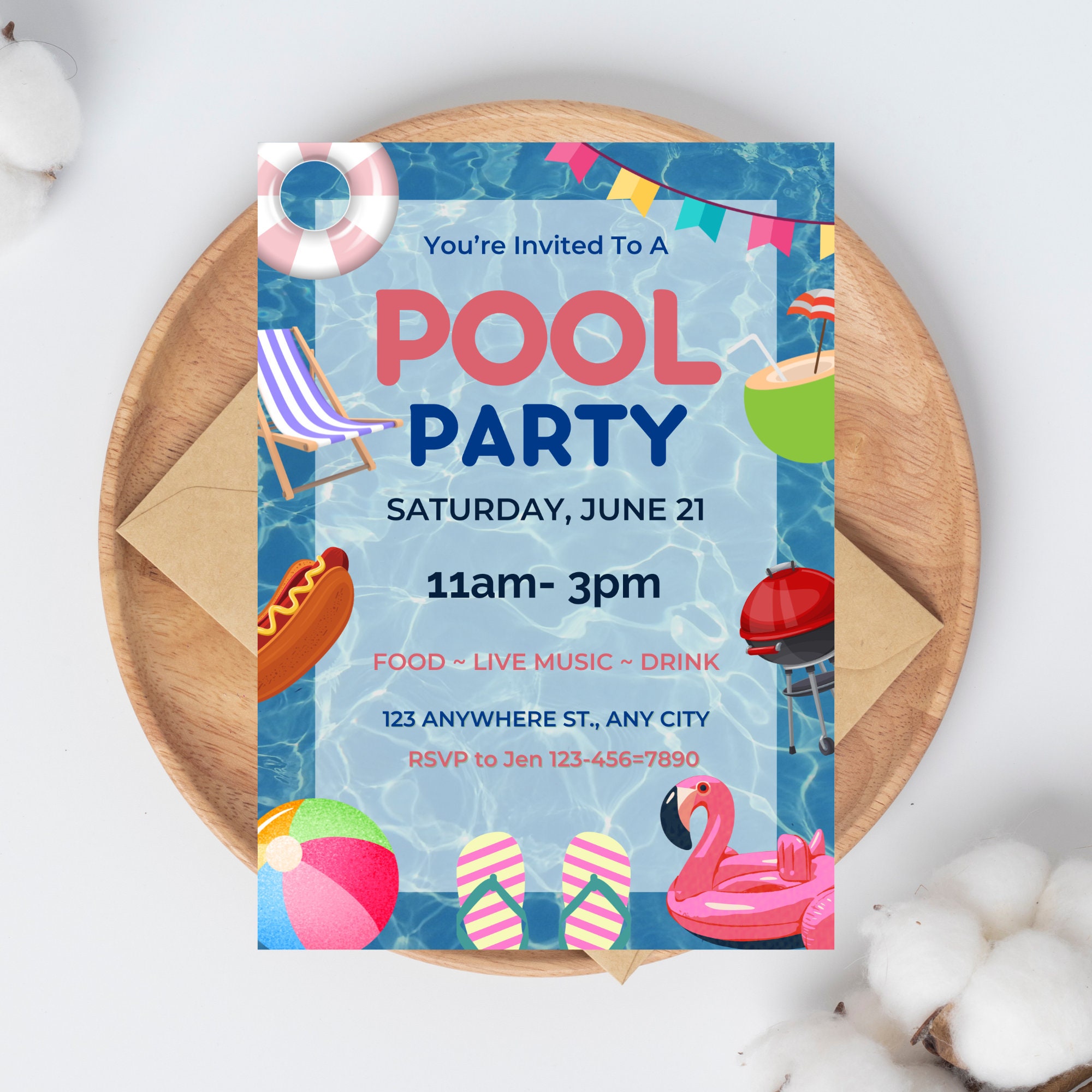 Pool Party Digital Invitation, Pool Party Invite, Digital Download ...