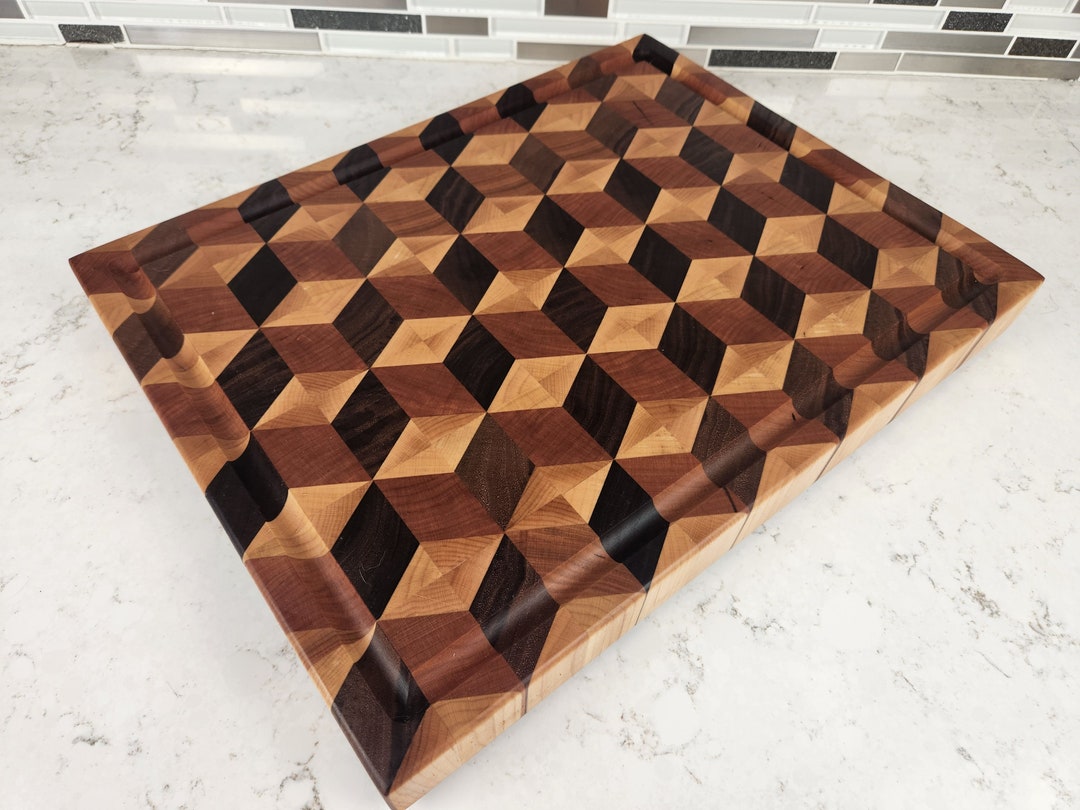 3D Cubes End Grain Cutting Board - Side Handles - Etsy