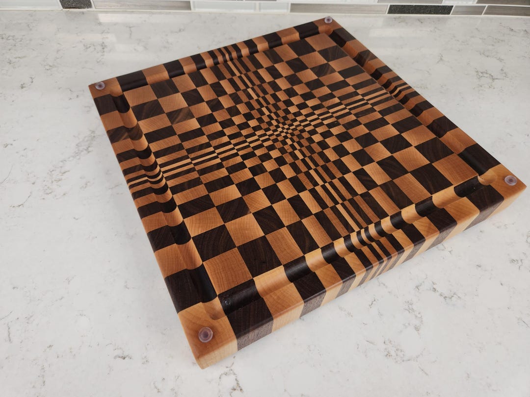 Optical Illusion Walnut & Maple End Grain Cutting Board Double Sided - Etsy
